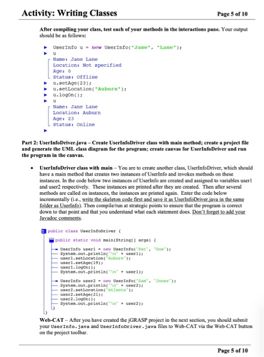 Solved Activity: Writing Classes Page 1 of 10 Terminology | Chegg.com