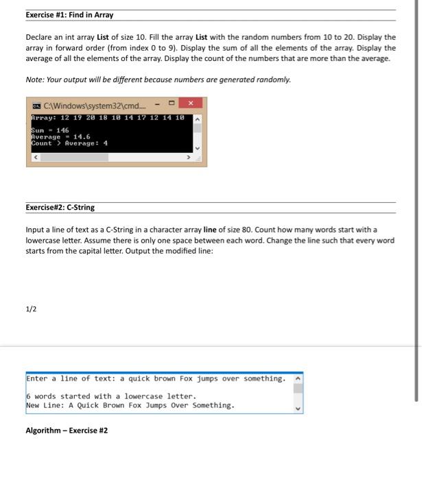 Solved Exercise #1: Find in Array Declare an int array List | Chegg.com