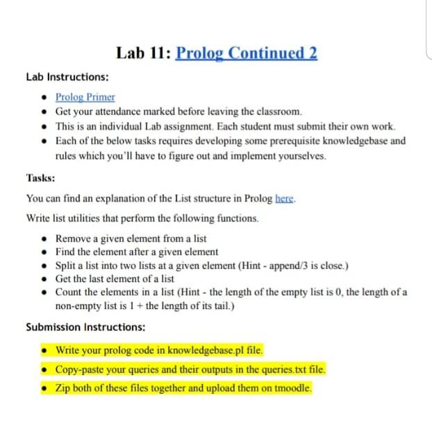 Solved Lab 11 Prolog Continued 2 Lab Instructions • Prolog 