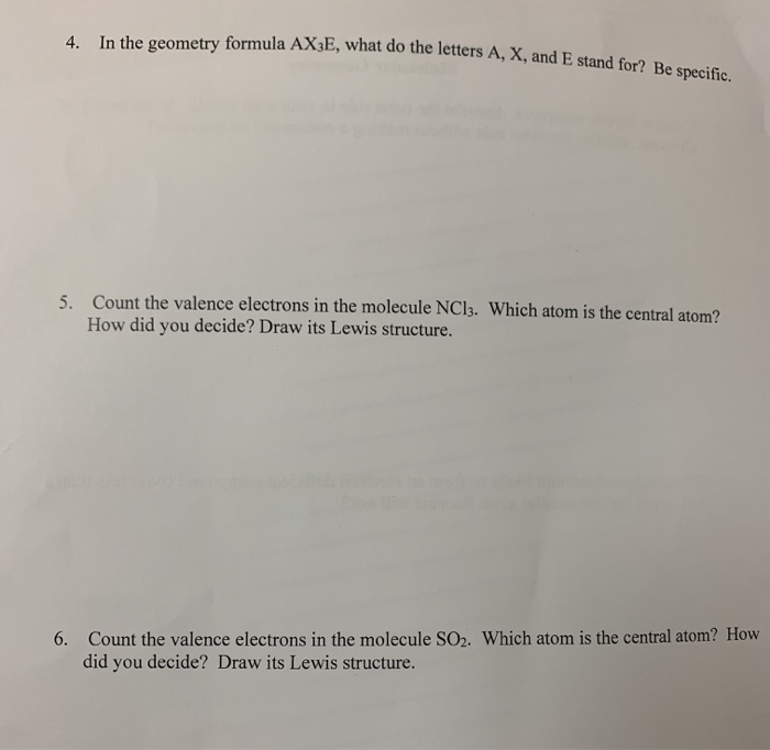 Solved 4. In the geometry formula AX3E, what do the letters | Chegg.com