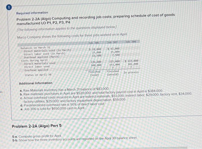 Solved Required information Problem 2-2A (Algo) Computing | Chegg.com Solved Required information Problem 2-2A (Algo) Computing | Chegg.com
