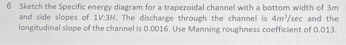 Solved 6 Sketch the Specific energy diagram for a | Chegg.com