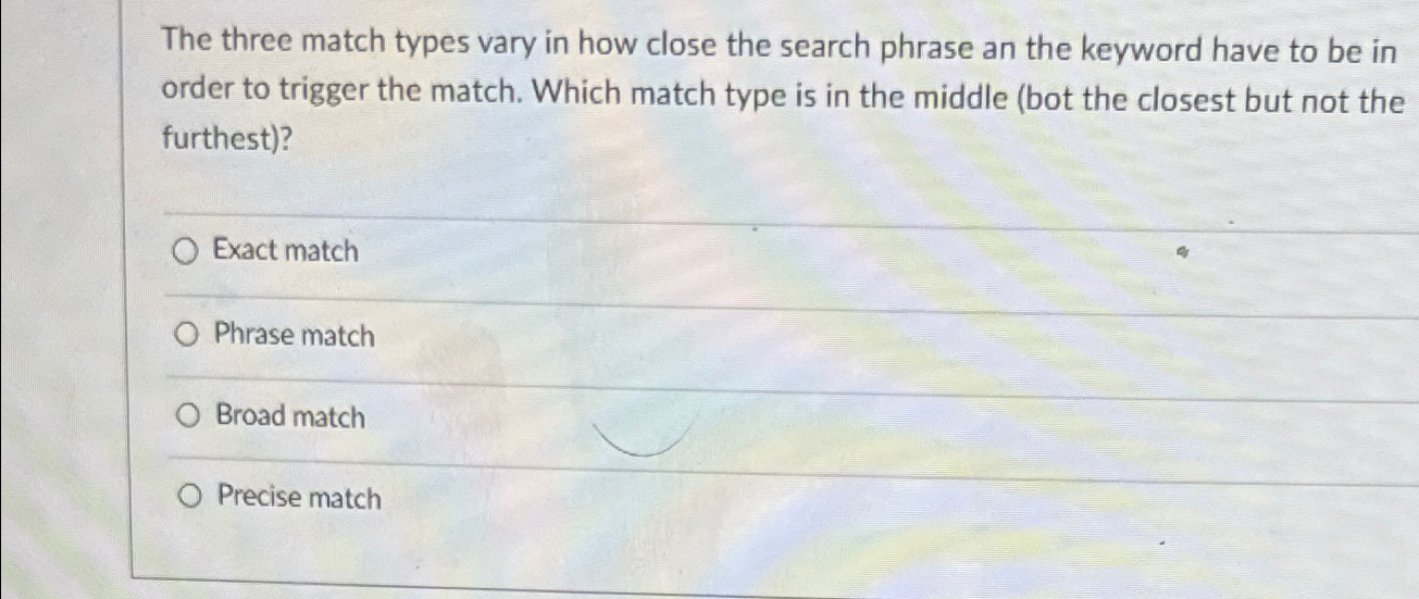 Solved The three match types vary in how close the search | Chegg.com