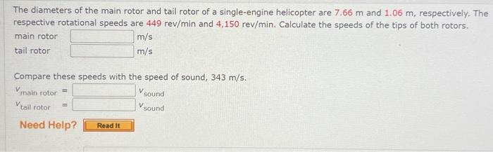 Solved The diameters of the main rotor and tail rotor of a | Chegg.com