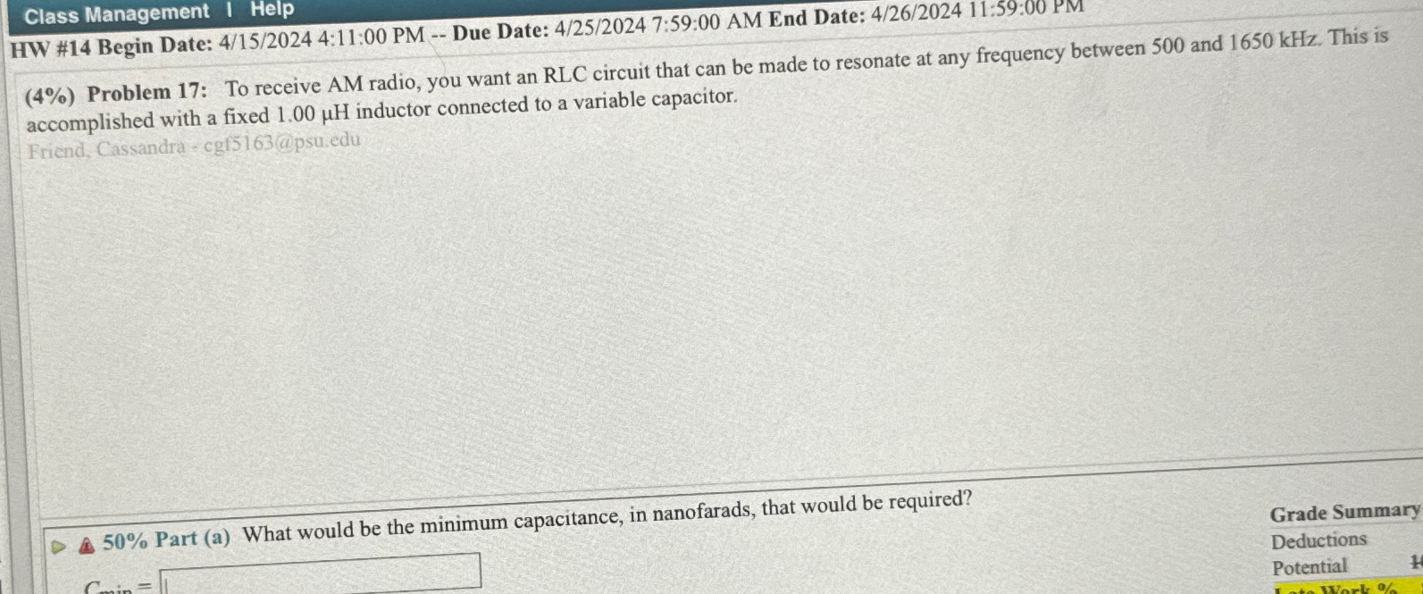 Solved HW #14 ﻿Begin Date: 4/15/2024 4:11:00 ﻿PM -- ﻿Due | Chegg.com