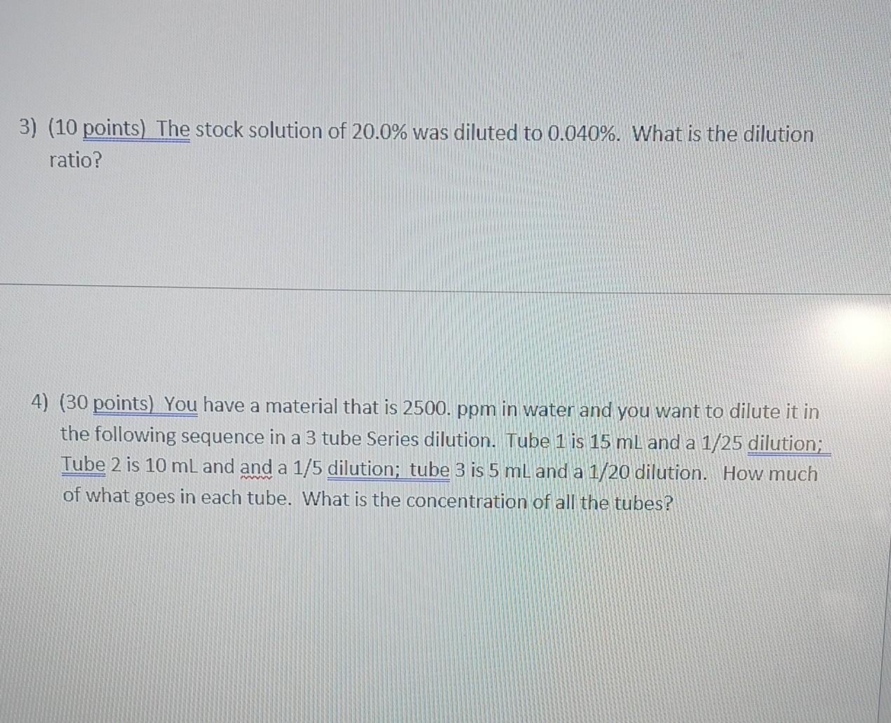 Solved 3) (10 points) The stock solution of 20.0% was | Chegg.com Solved 3) (10 points) The stock solution of 20.0% was | Chegg.com