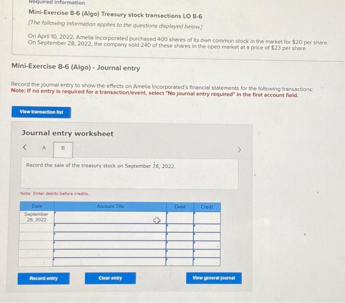 Solved Required information Mini-Exercise 8-6 (Algo) | Chegg.com