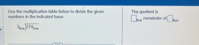 Solved Use the multiplication table to divide the given | Chegg.com