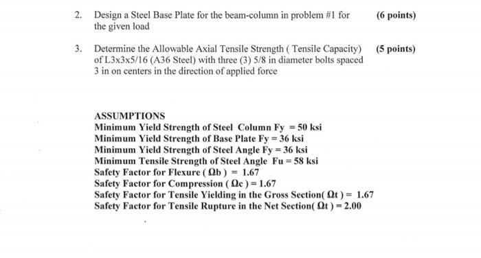 Solved 2. Design a Steel Base Plate for the beam-column in | Chegg.com