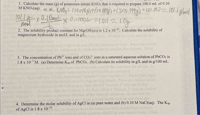 Solved 1. Calculate the mass (g) of potassium nitrate KNO3 | Chegg.com