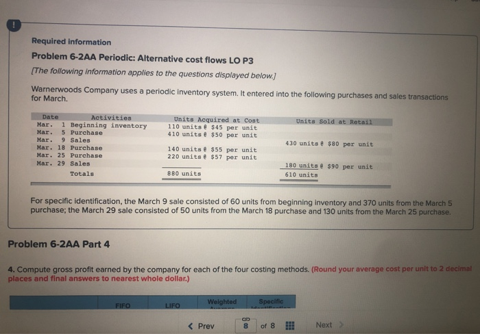 Solved Required information Problem 6-2AA Periodic: | Chegg.com