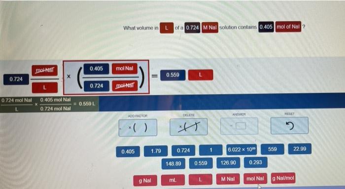 Solved What volume in of a 0.724 M Nal solution contains | Chegg.com