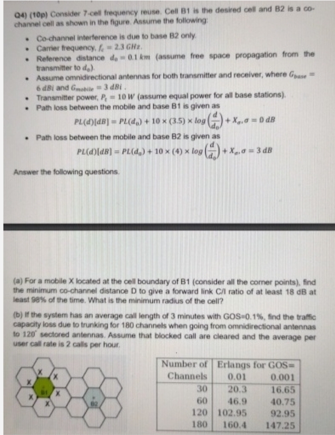 Solved Q4) ( 10 ﻿p ) ﻿Consider 7 -cell frequency reuse. Cell | Chegg.com