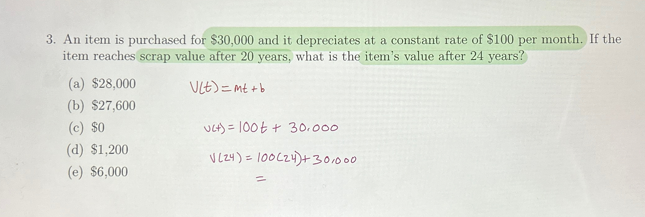 Solved An item is purchased for $30,000 ﻿and it depreciates | Chegg.com