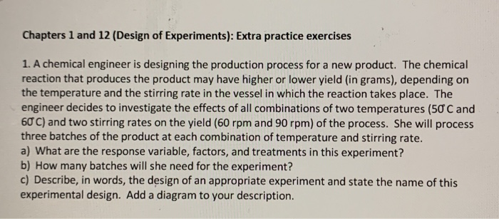 Solved Chapters 1 and 12 (Design of Experiments): Extra | Chegg.com