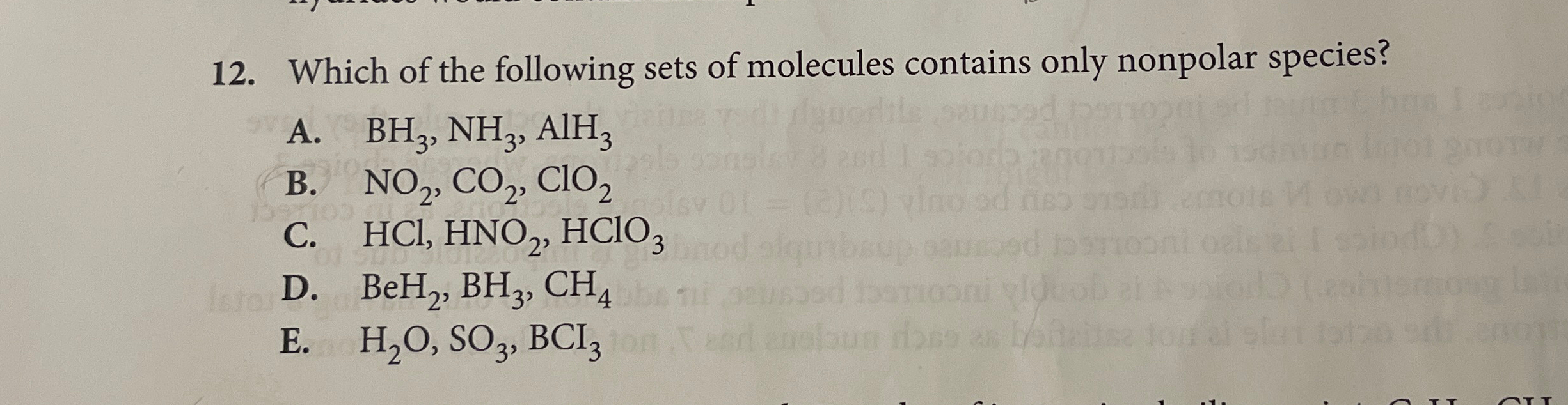 Solved Which of the following sets of molecules contains | Chegg.com
