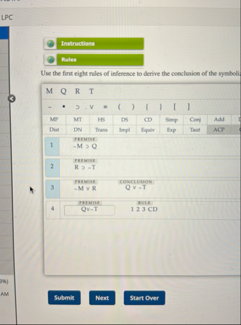 Solved LPCRulesUse the first eight rules of inference to | Chegg.com