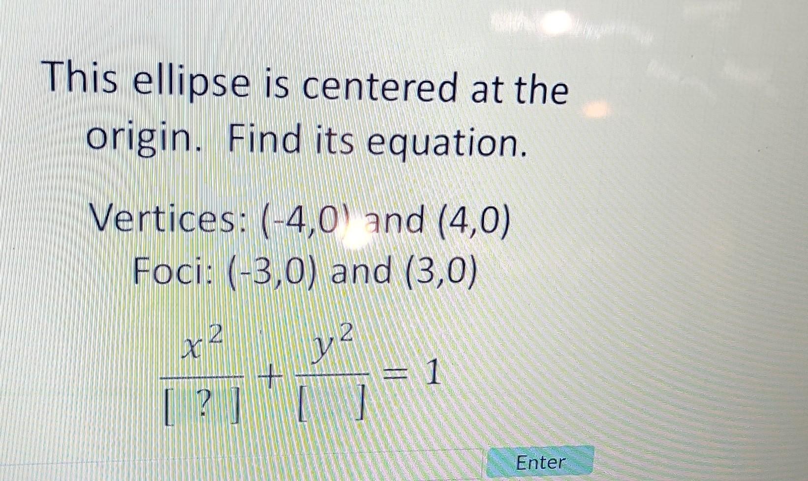 Solved This ellipse is centered at the origin. Find its | Chegg.com
