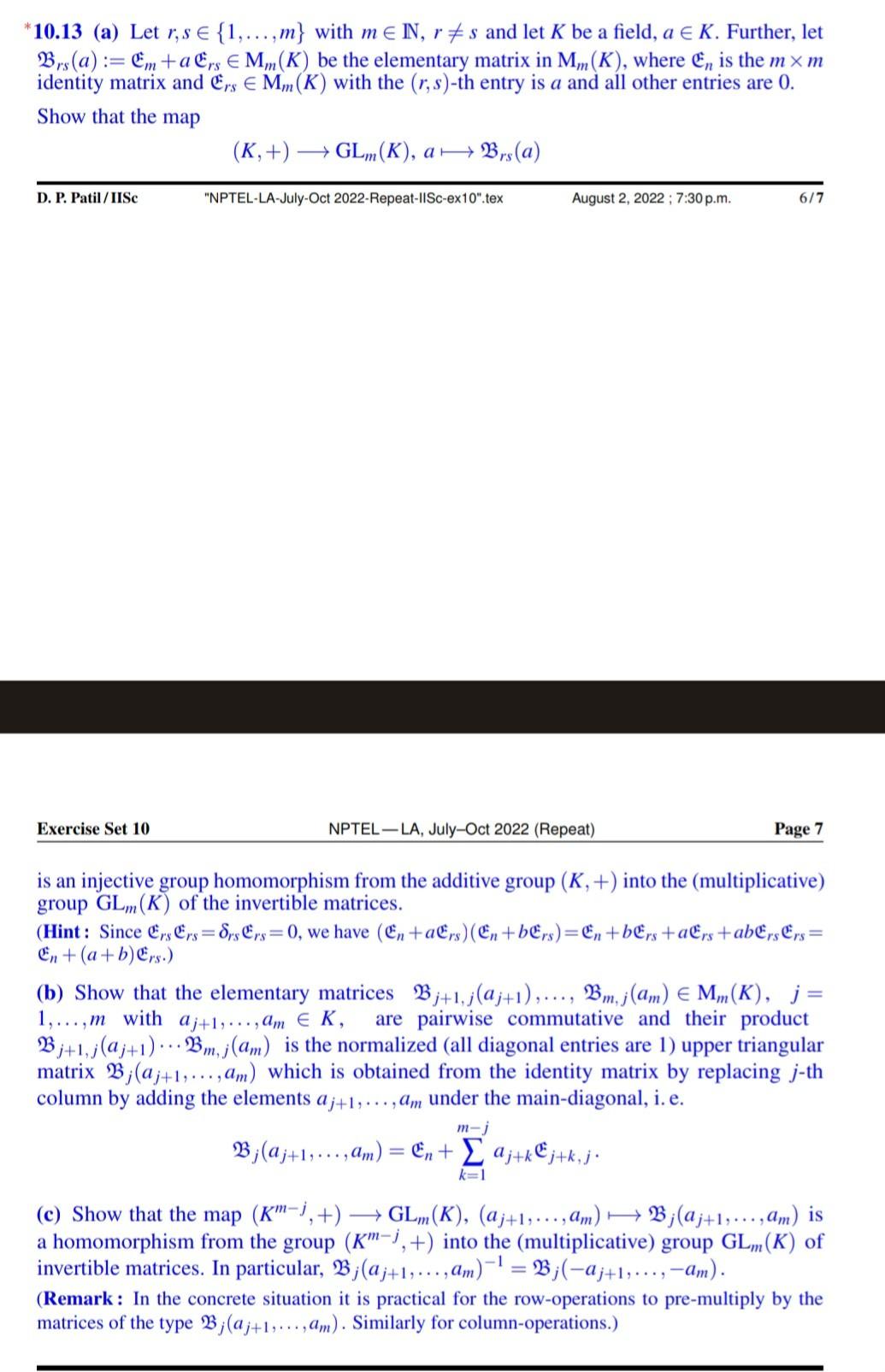 Solved *10.13 (a) Let r,s∈{1,…,m} with m∈N,r =s and let K be | Chegg.com
