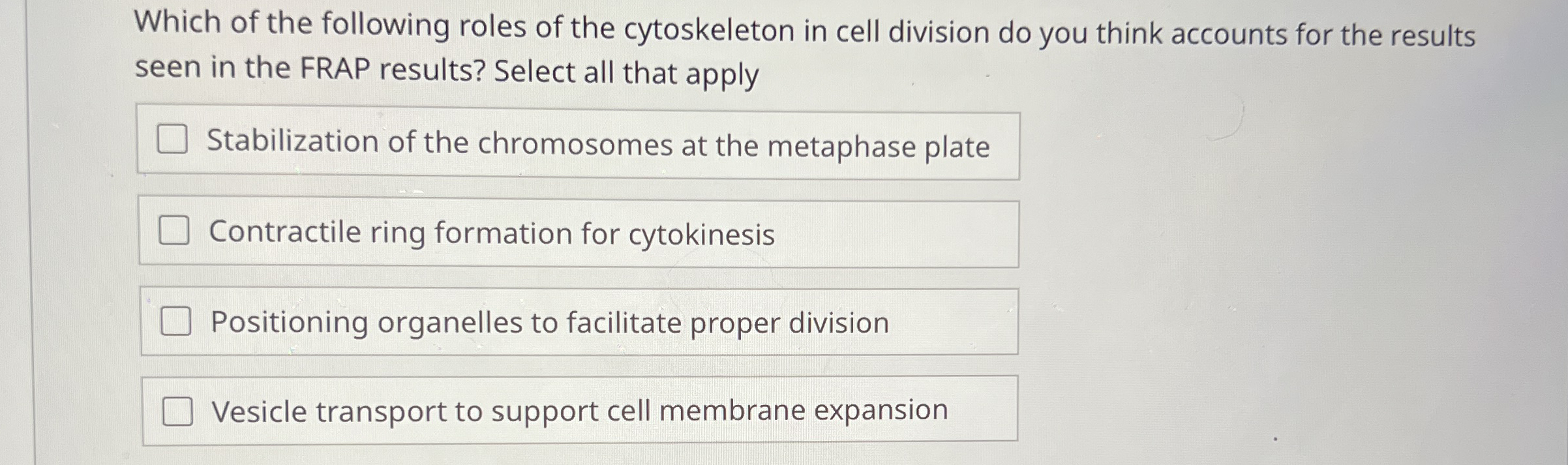 Solved Which of the following roles of the cytoskeleton in | Chegg.com