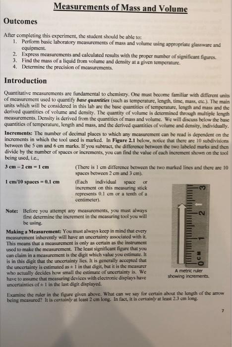 Measurements of Mass and Volume Outcomes After | Chegg.com