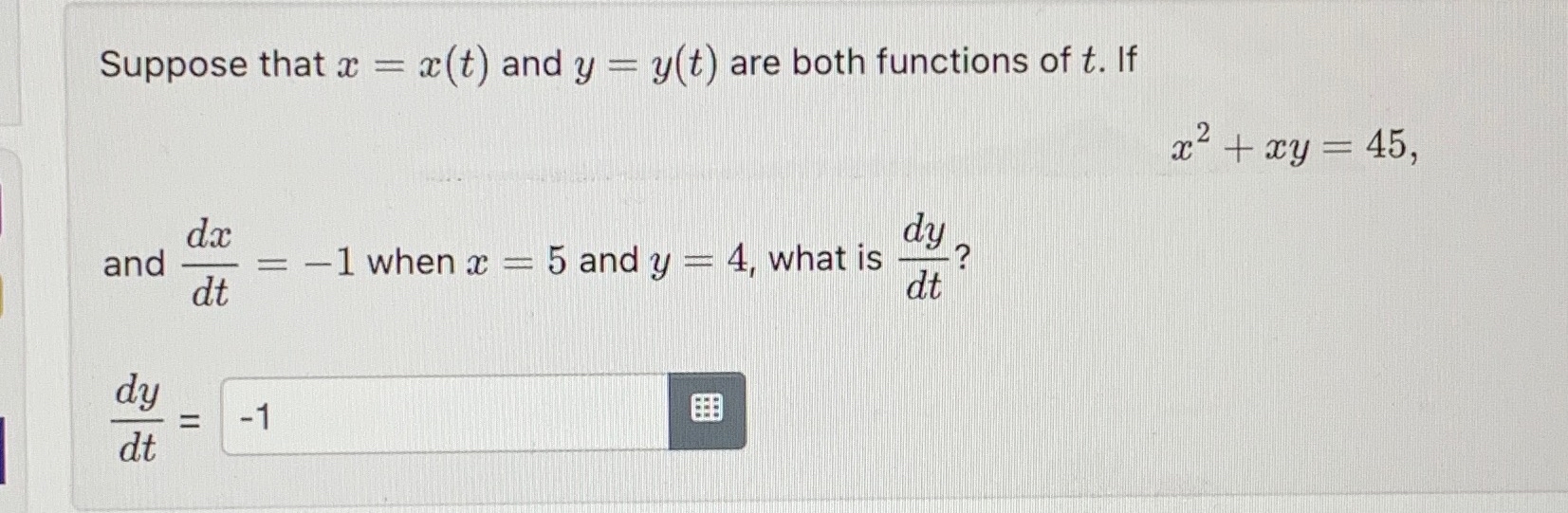 Solved Suppose that x=x(t) ﻿and y=y(t) ﻿are both functions | Chegg.com