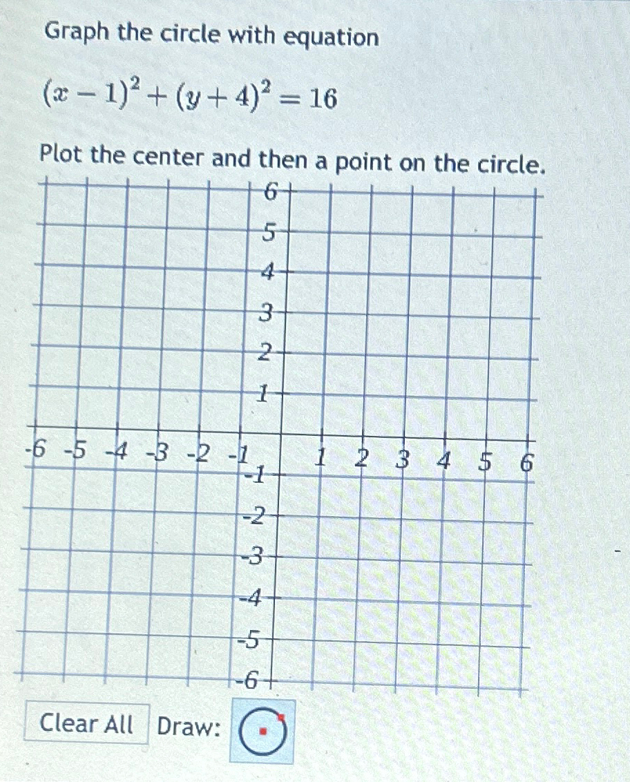 Solved Graph the circle with equation(x-1)2+(y+4)2=16Plot | Chegg.com