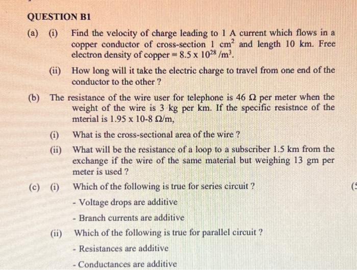 Solved QUESTION B1 (a) (i) Find the velocity of charge | Chegg.com