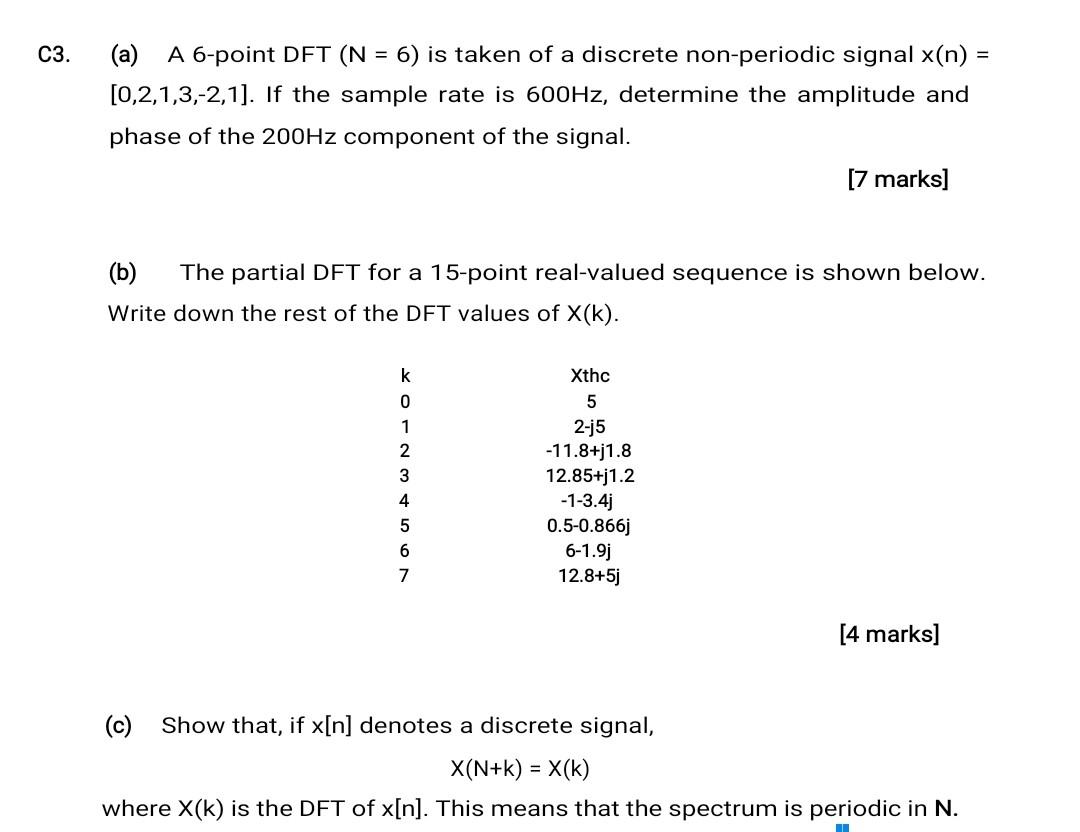 Solved С3. = = (a) A 6-point DFT (N = 6) is taken of a | Chegg.com