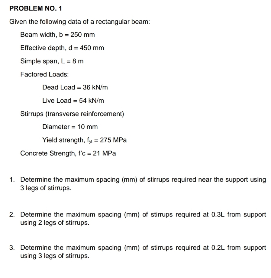 Solved PROBLEM NO. 1Given the following data of a | Chegg.com