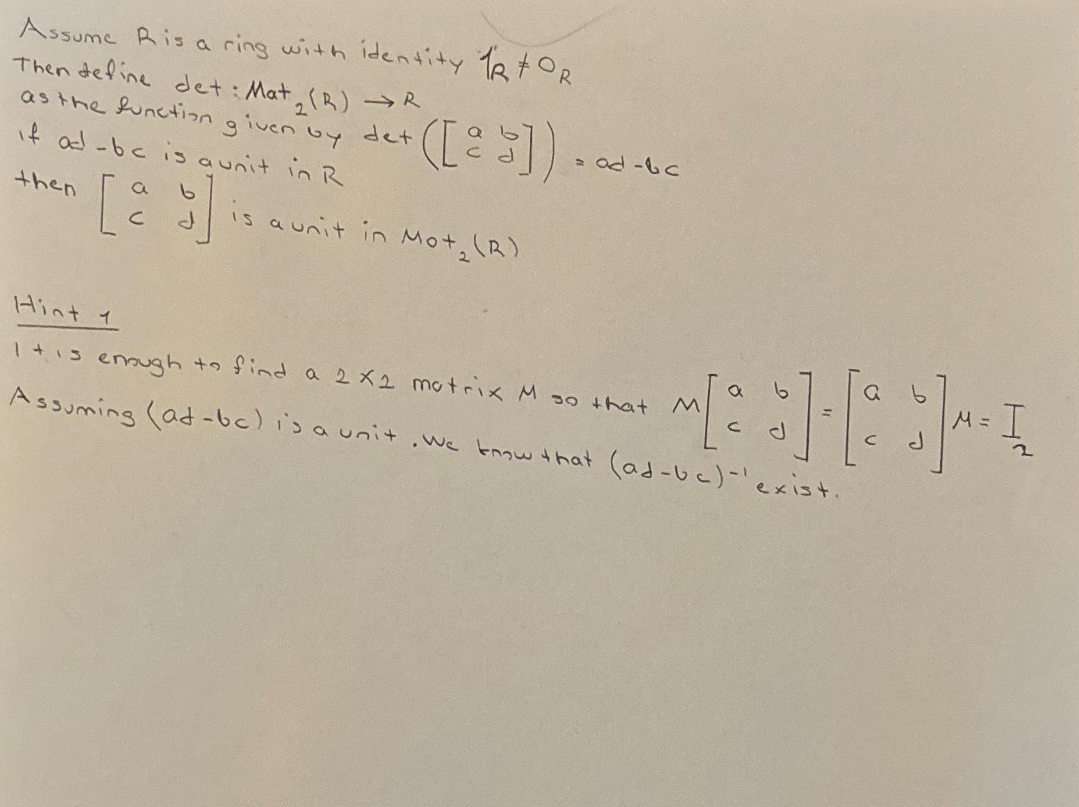 Solved Assume R ﻿is a ring with identity 1R≠ORThen define | Chegg.com