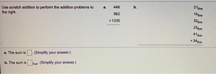 Solved Use scratch addition to perform the addition problems | Chegg.com