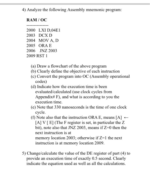 Analyze the following Assembly mnemonic program for | Chegg.com