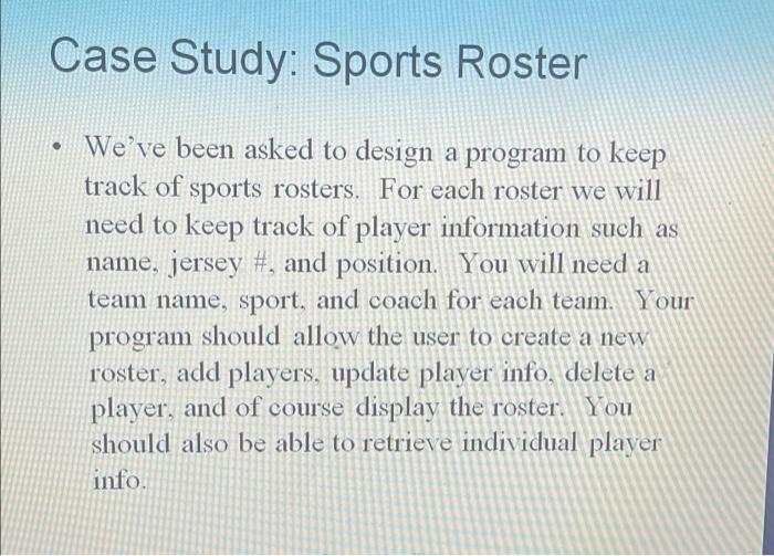 Complete the UML diagram for the sports roster | Chegg.com