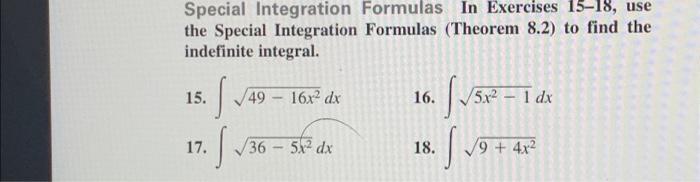 Solved Special Integration Formulas In Exercises 15-18, use | Chegg.com