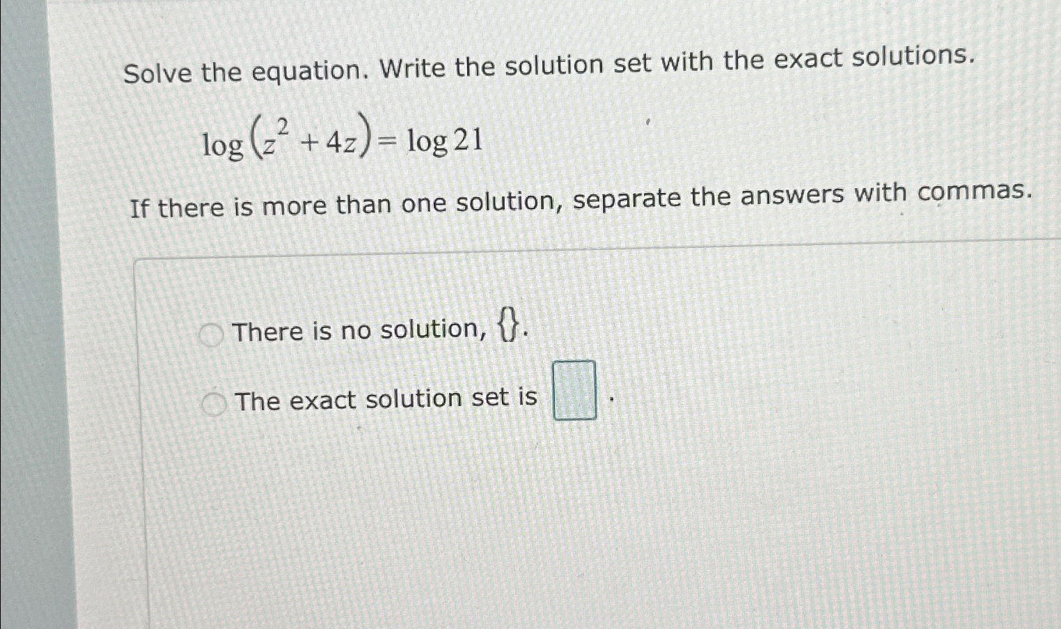 Solved Solve the equation. Write the solution set with the | Chegg.com