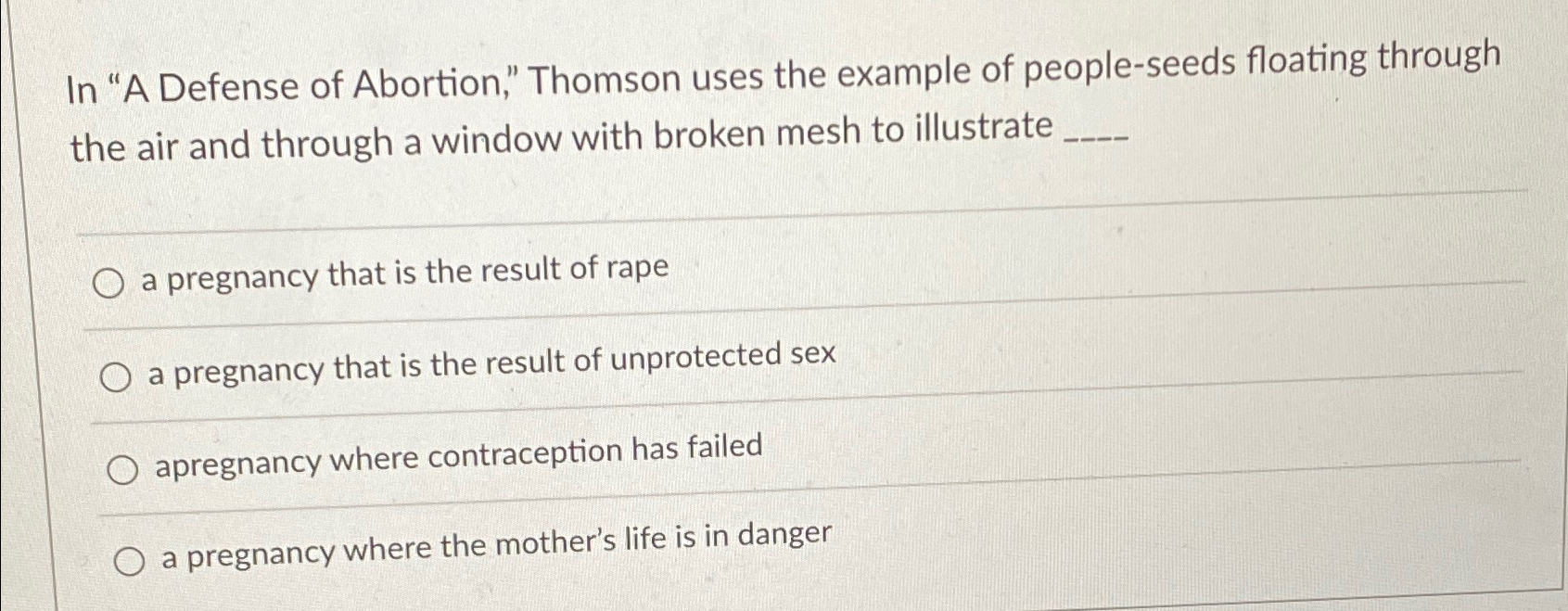 Solved In "A Defense of Abortion," Thomson uses the example | Chegg.com