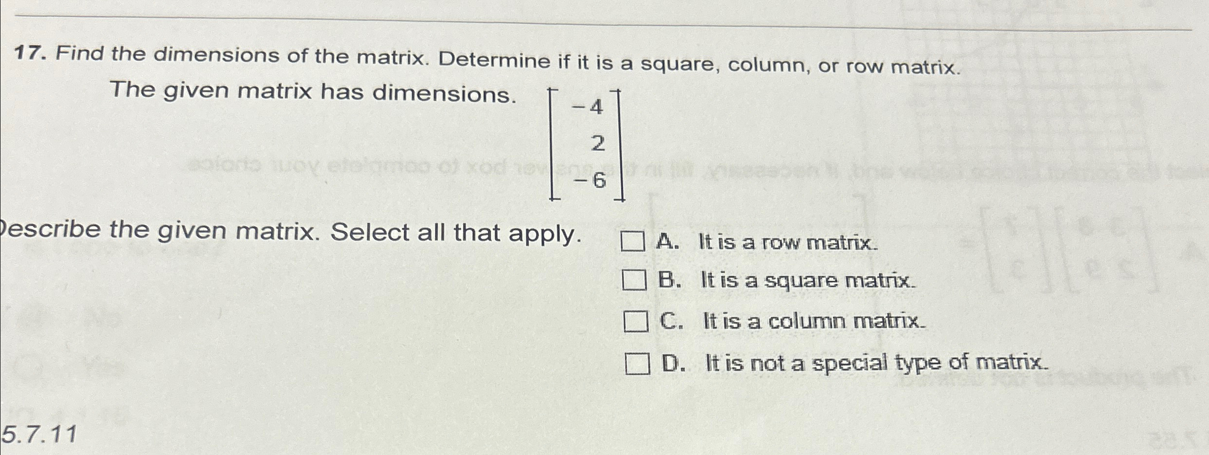 Solved Find the dimensions of the matrix. Determine if it is | Chegg.com