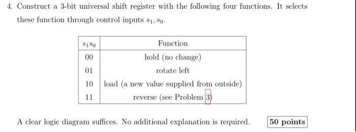 Solved 4. Construct a 3 -bit universal shift register with | Chegg.com
