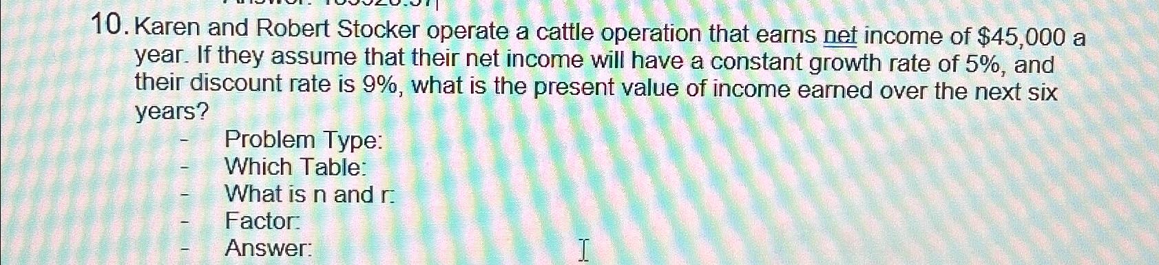 Solved Karen and Robert Stocker operate a cattle operation | Chegg.com