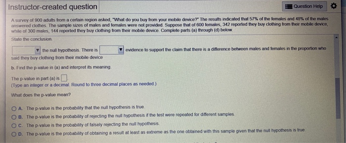 Solved Instructor-created question Question Help A survey of | Chegg.com
