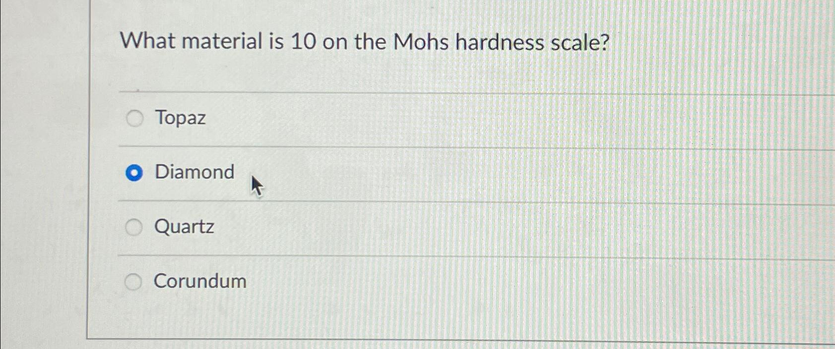 Solved What material is 10 ﻿on the Mohs hardness | Chegg.com