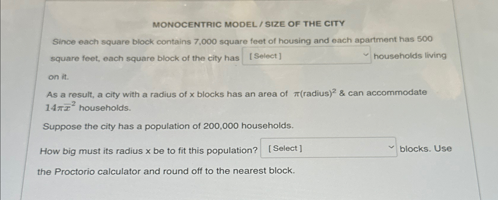 Solved MONOCENTRIC MODEL / ﻿SIZE OF THE CITYSince each | Chegg.com