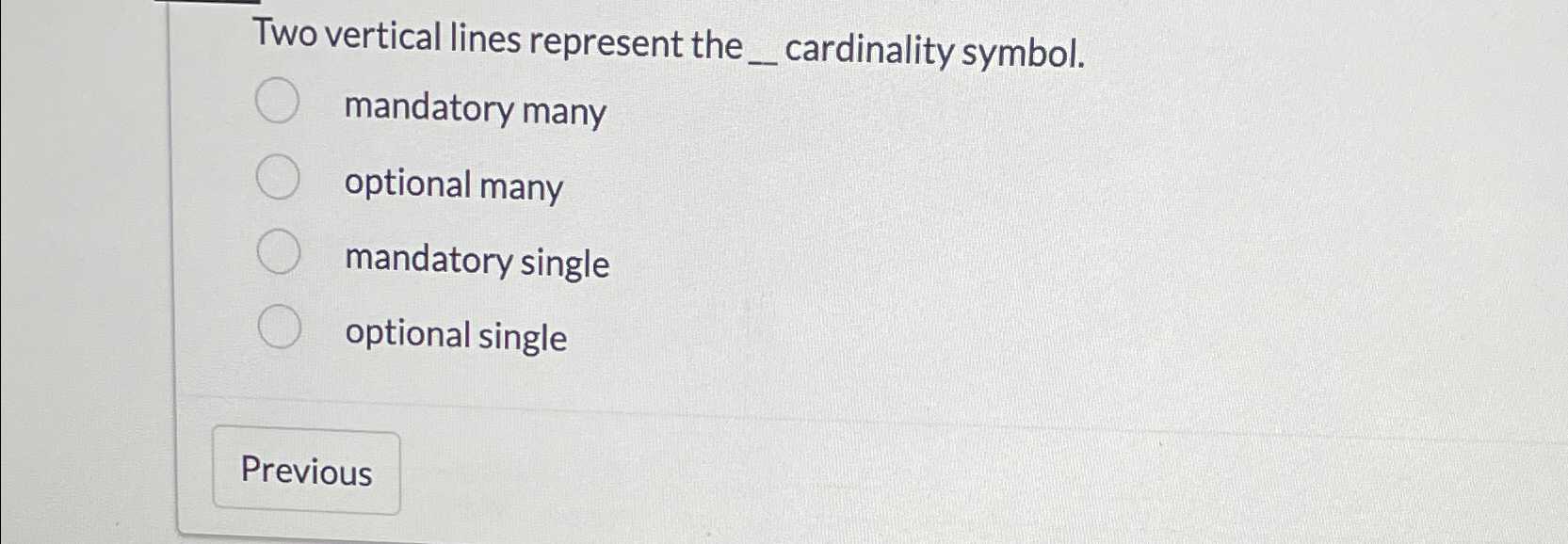 Solved Two vertical lines represent the cardinality | Chegg.com