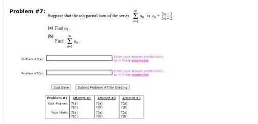 Solved Problem #7:Suppose that the nth partial sum of the | Chegg.com