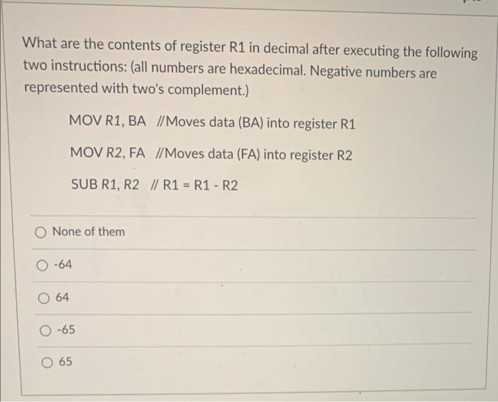 Solved What are the contents of register R1 in decimal after | Chegg.com