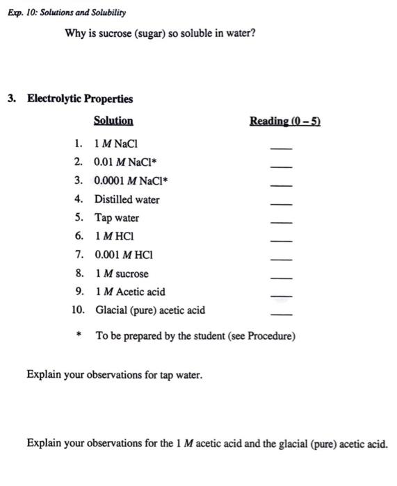Experiment 10 Solutions and Solubility REPORT SHEET | Chegg.com