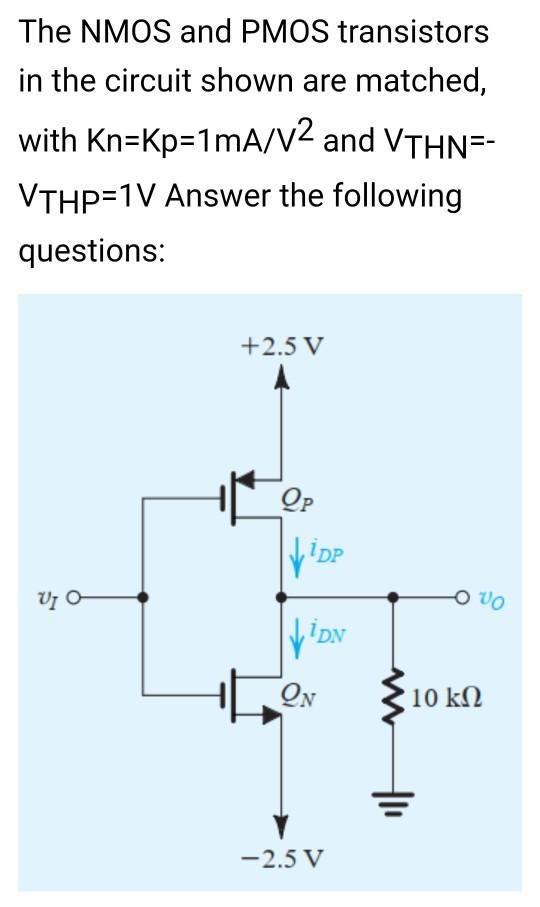 Solved The NMOS and PMOS transistors in the circuit shown | Chegg.com