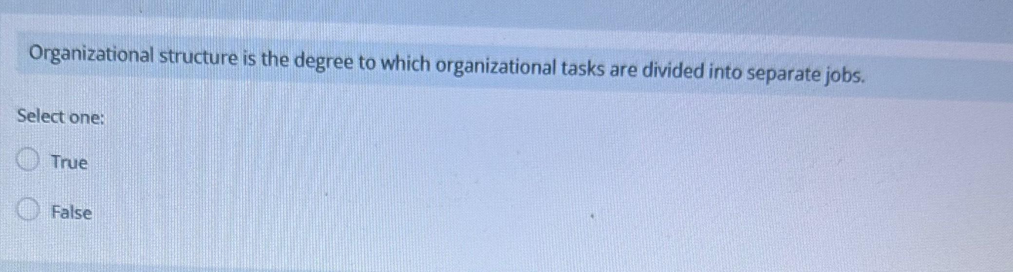 Solved Organizational structure is the degree to which | Chegg.com