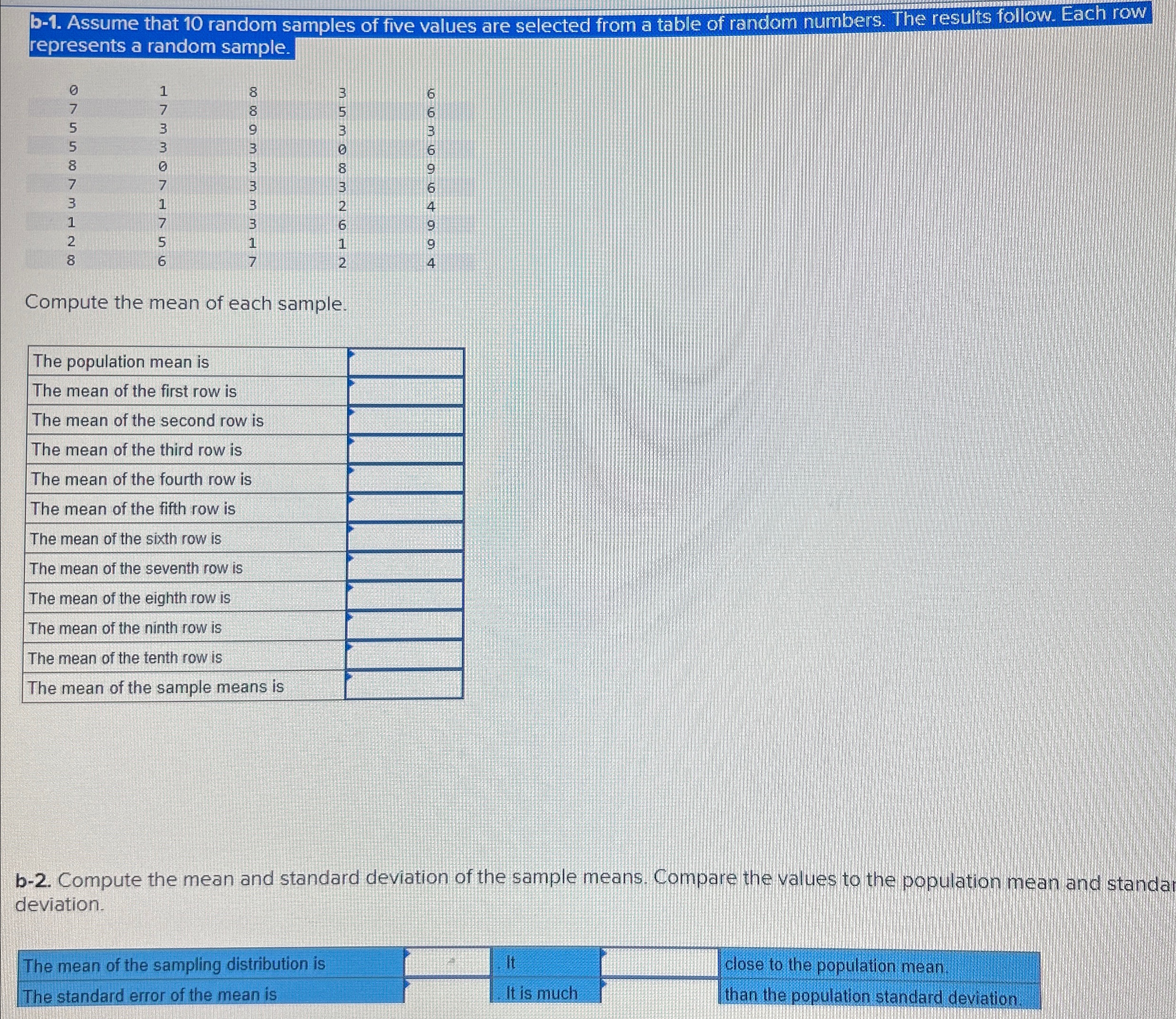 Solved b-1. ﻿Assume that 10 ﻿random samples of five values | Chegg.com
